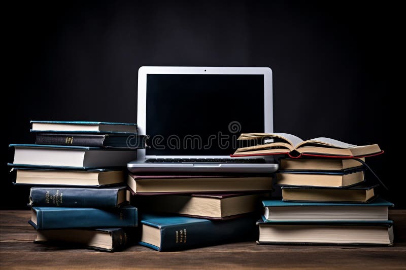 Primary School Teachers Desk with a Stack of Books and Laptop for ...
