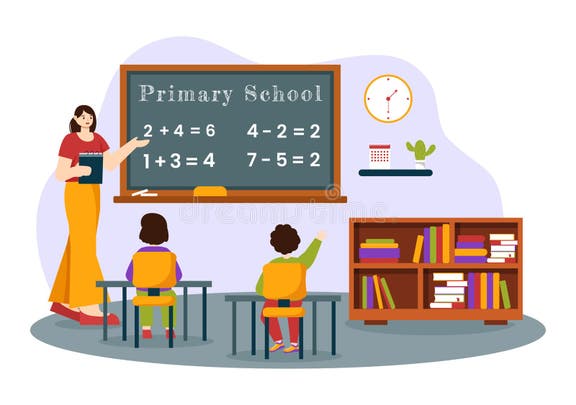 Primary School Vector Illustration of Students Children and School ...
