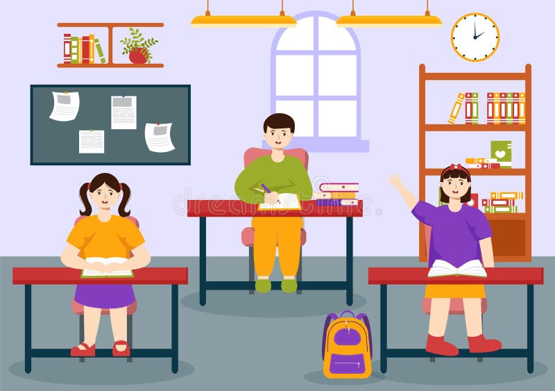 Primary School Vector Illustration of Students Children and School ...