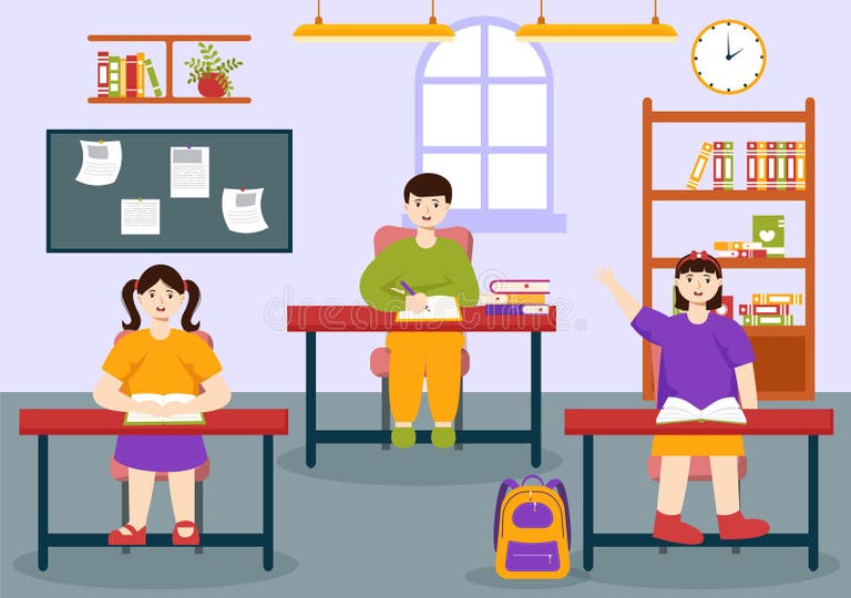 Primary School Vector Illustration of Students Children and School ...