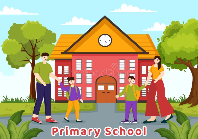 Primary School Vector Illustration of Students Children and School ...