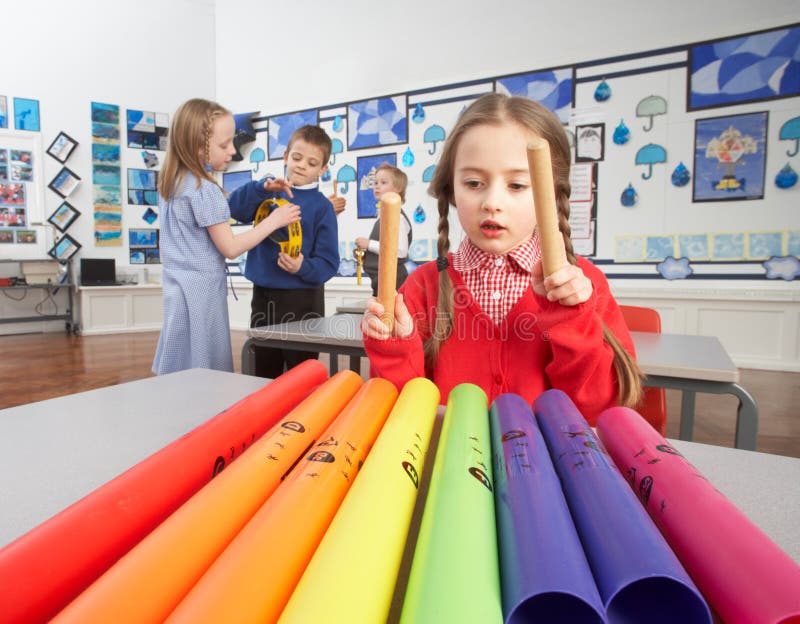 Primary Schoolchildren Having Music Lesson Stock Image - Image of color ...