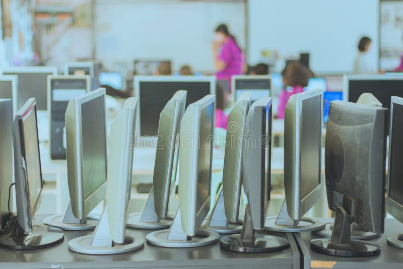 Primary Students are Learning by Computer. Stock Photo - Image of black ...