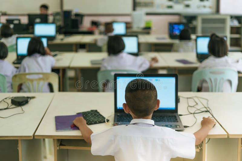 Primary Students Study by Computer Editorial Photography - Image of ...