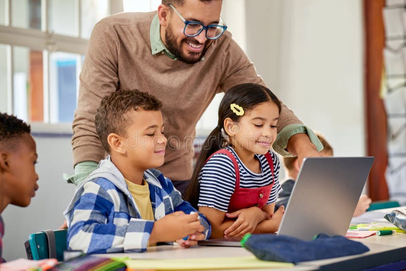 Children Using Computer in School Stock Image - Image of arab, happy ...