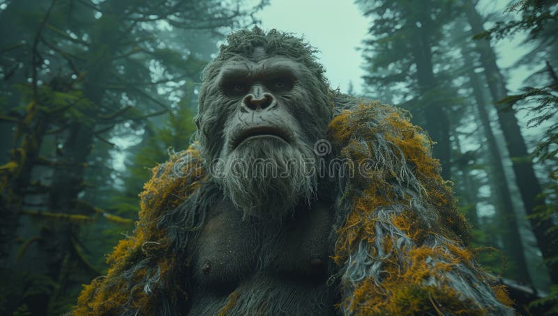 A Furry Primate with a Beard in the Forest Surrounded by Trees and ...