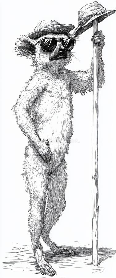 Primate Like Creature in Hat and Sunglasses Leaning on a Pole Stock ...