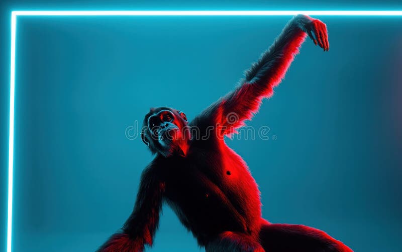 Primate in Vibrant Neon Light Display Stock Illustration - Illustration ...