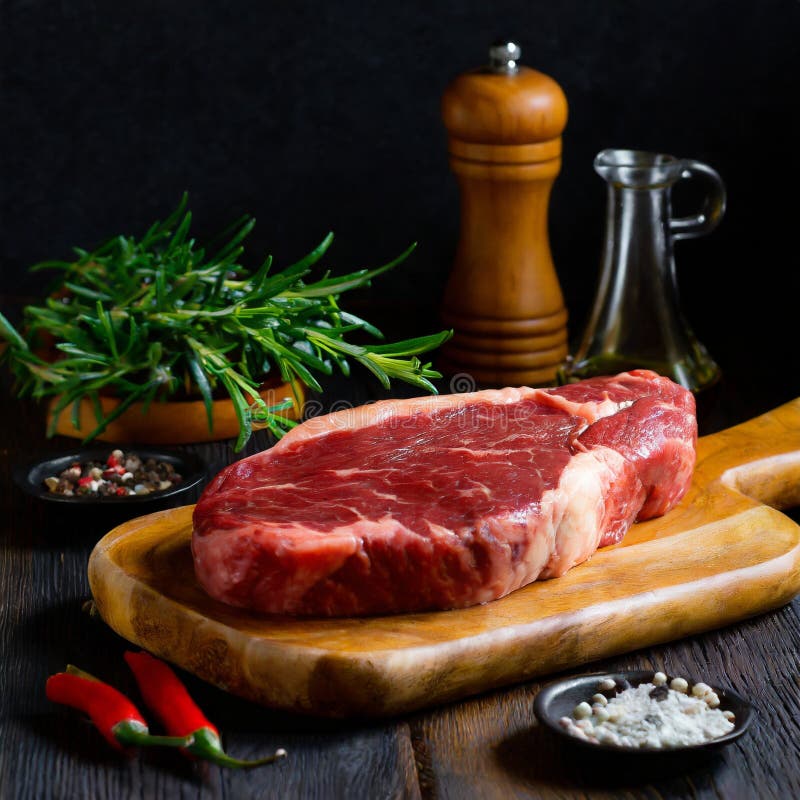 Prime Cuts: Raw Marbled Beef Steak Awaits the Grill Stock Illustration ...