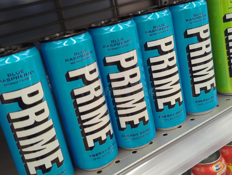 Prime Energy Drink Cans Logo Display on Shelf Blue Raspberry Flavor ...