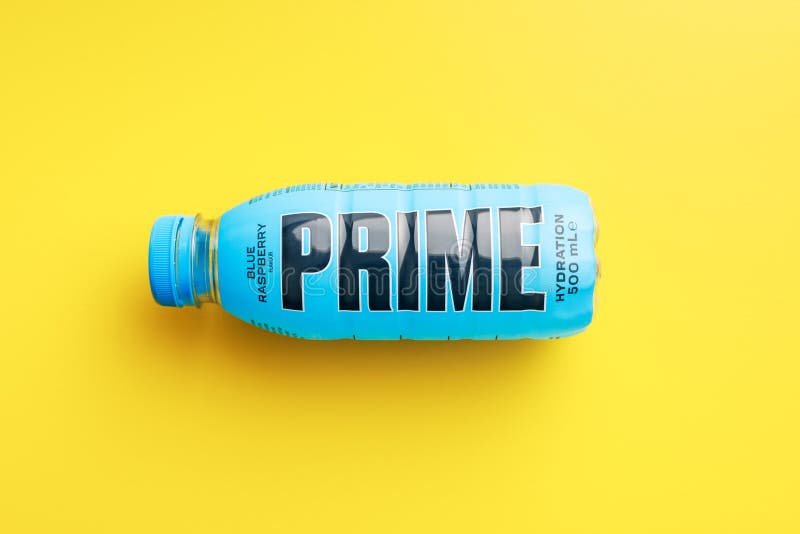 Prime Hydration Drink. Bottle Drink on Yellow Backgound Editorial Stock ...