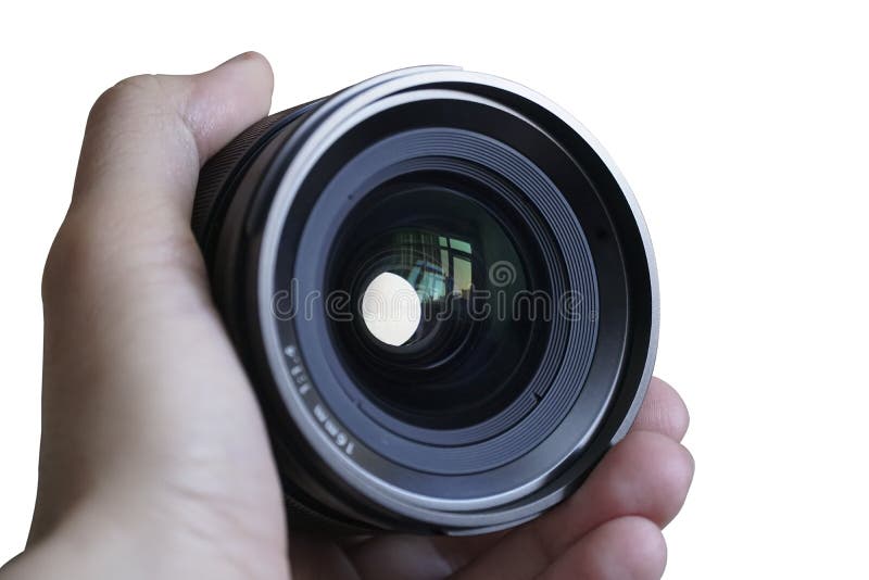 Prime Lens on Hand Isolated on White Background Stock Photo - Image of ...