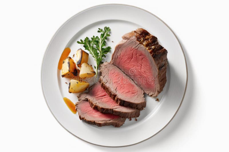Prime Rib on Plate, White Background. Generative AI Stock Illustration ...
