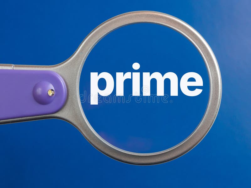 Prime Text through Magnifying Glass Blue Background Stock Photo - Image ...