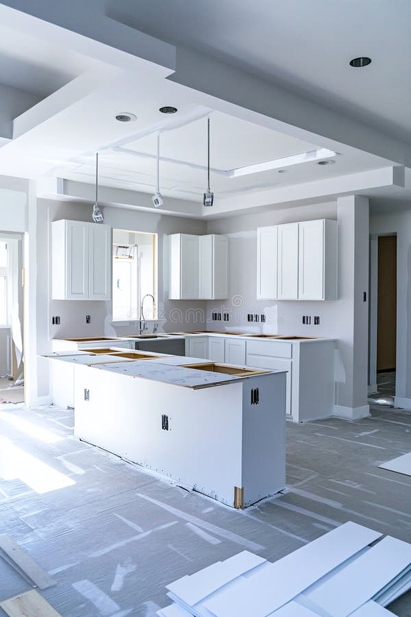 Primed Interior Walls in a Modern Kitchen Under Construction with ...