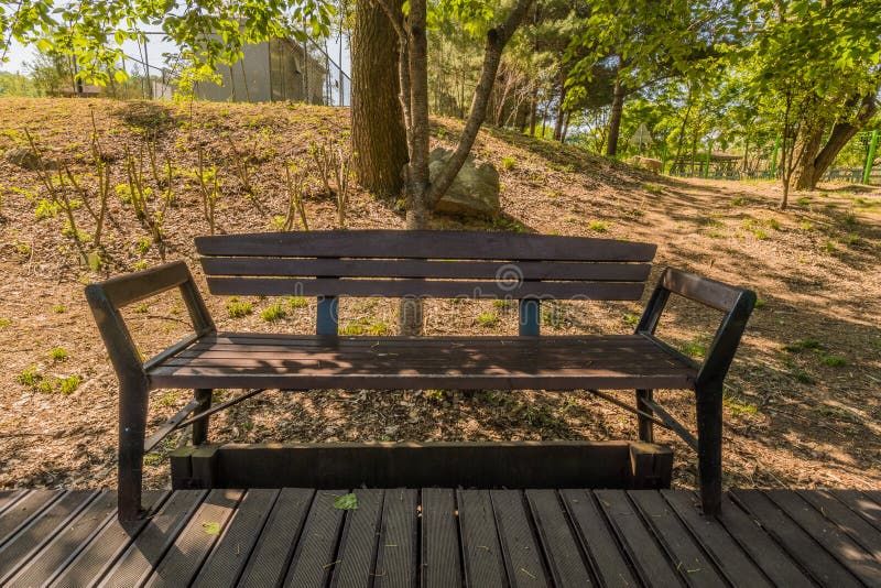 Primer De Un Banco De Parque De Madera Imagen de archivo - Imagen de ...