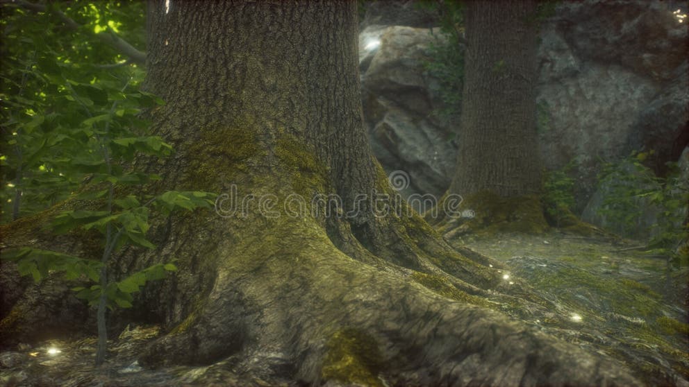 The Primeval Forest with Mossed Ground Stock Illustration ...