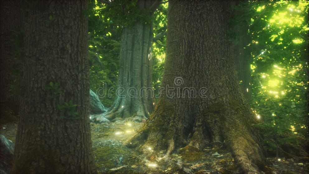 The Primeval Forest with Mossed Ground Stock Illustration ...