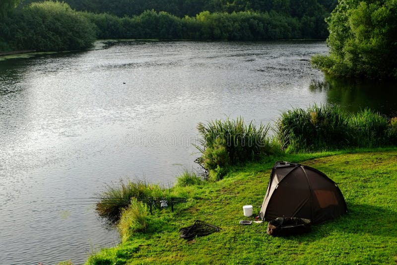 Primitive camping at river stock image. Image of backpack - 97480677