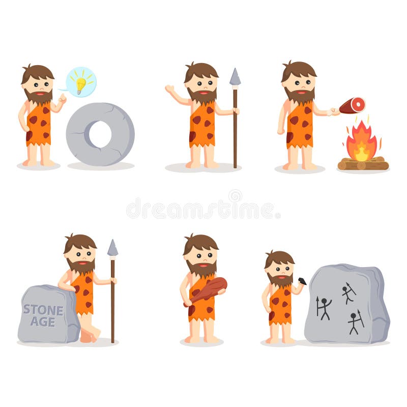 Primitive Man Character from Stone Age Wearing Animal Skin Vector Set ...