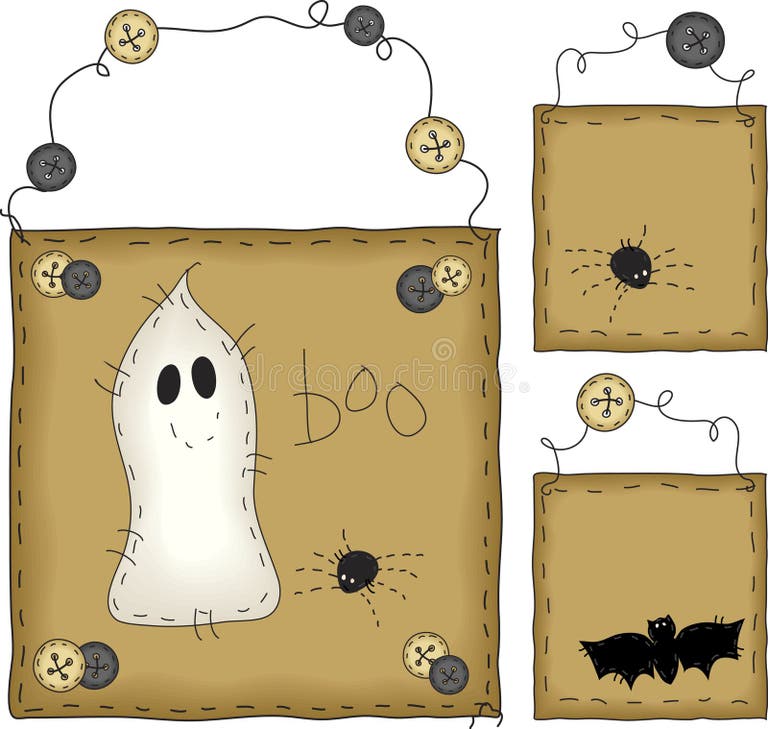 Primitive Folk Art Halloween Set Stock Vector - Illustration of ...