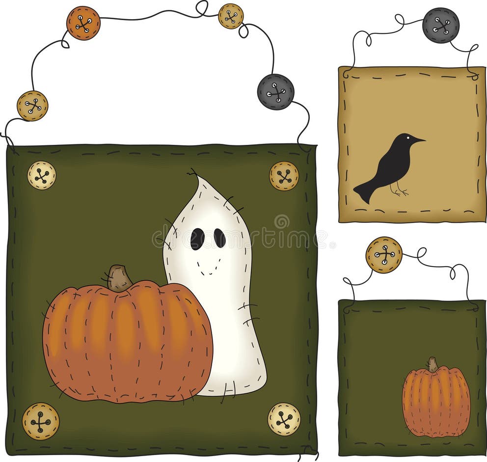 Primitive Folk Art Halloween Set Stock Illustrations – 5 Primitive Folk ...
