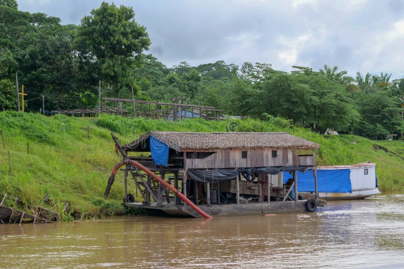 Primitive Gold Mining Operations on the Amazon River in the Amazon ...
