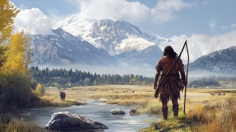 Primitive Hunter Sts on a Meadow with a Mountain in the Background ...