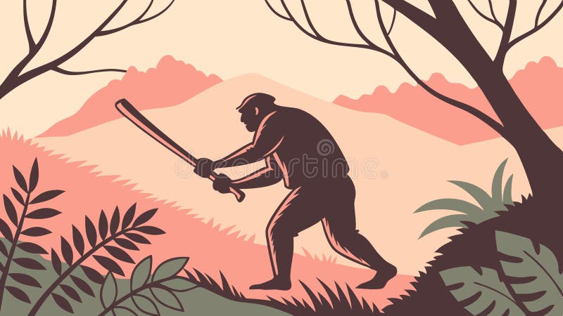 Primitive Hunter Vs. Dinosaur in Prehistoric Jungle, Vector Design ...