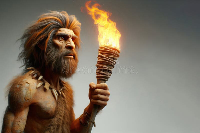 Primitive Man with a Torch in His Hands. Space for Text. Stock Image ...