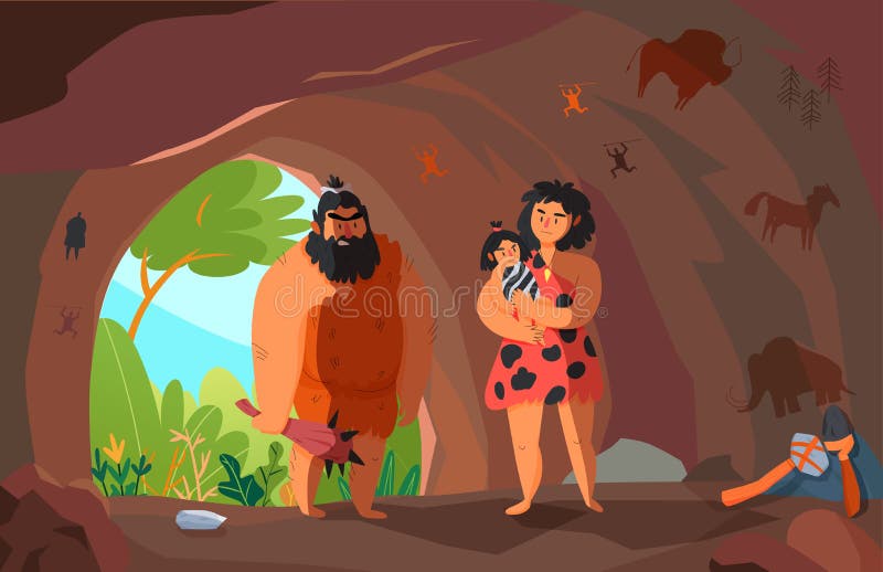 Primitive People Cartoon Illustration Stock Vector - Illustration of ...