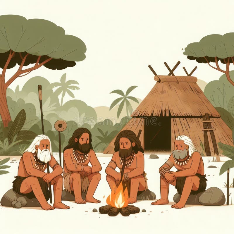 Primitive People Sitting Around the Fire. Stock Illustration ...