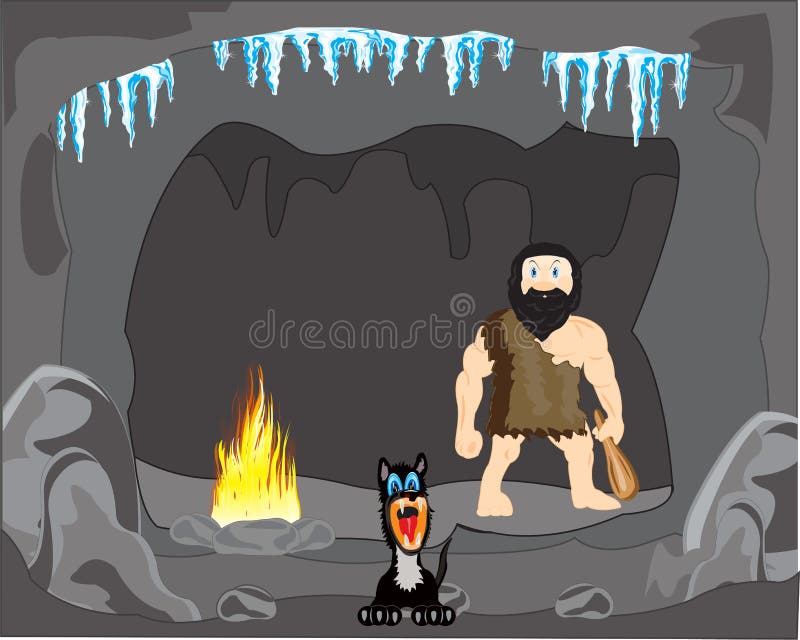 Primitive Cave Man Dressed in Skins with Weapons for Hunting. Stone Age ...