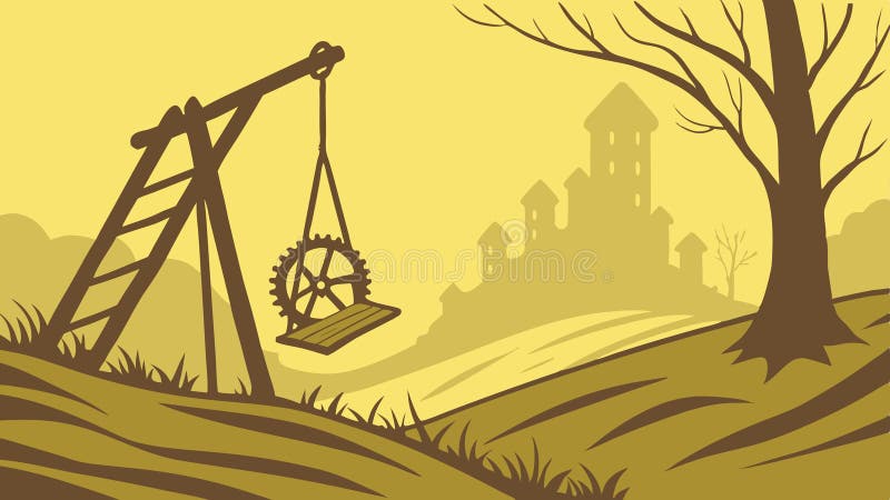 Primitive Pulley System in Barren Trees, Rustic Engineering Vector ...