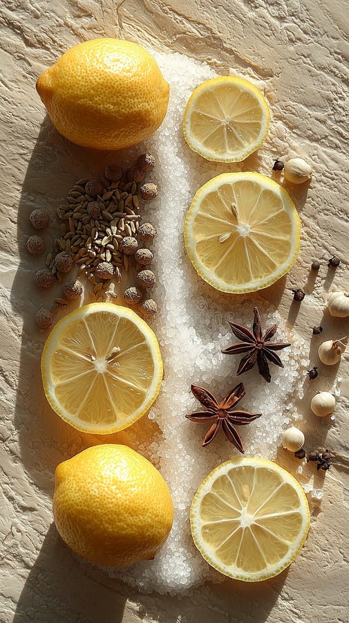 Primitive Salt Circle with Spices, Seeds, and Lemon Slices in Sacred ...