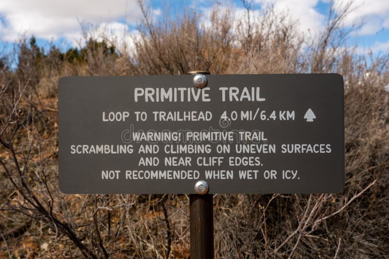 Primitive Trail Warning Sign at Devils Garden Stock Image - Image of ...