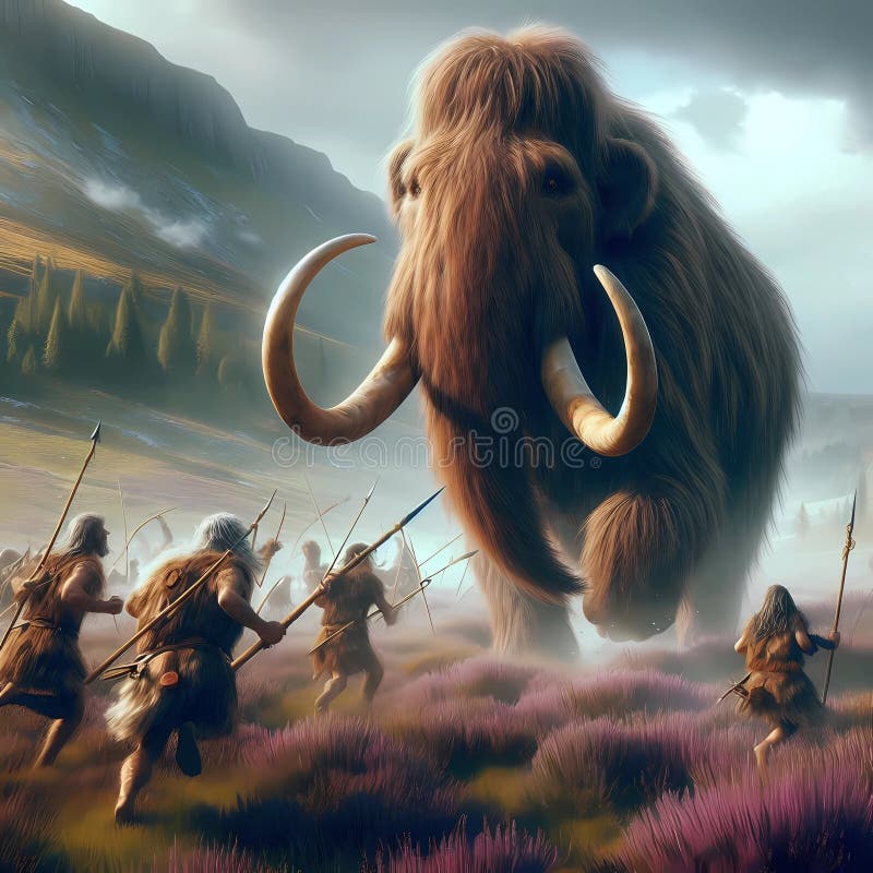 Primitive Human Tribe Hunting Mammoth Stock Photo - Image of primitive ...