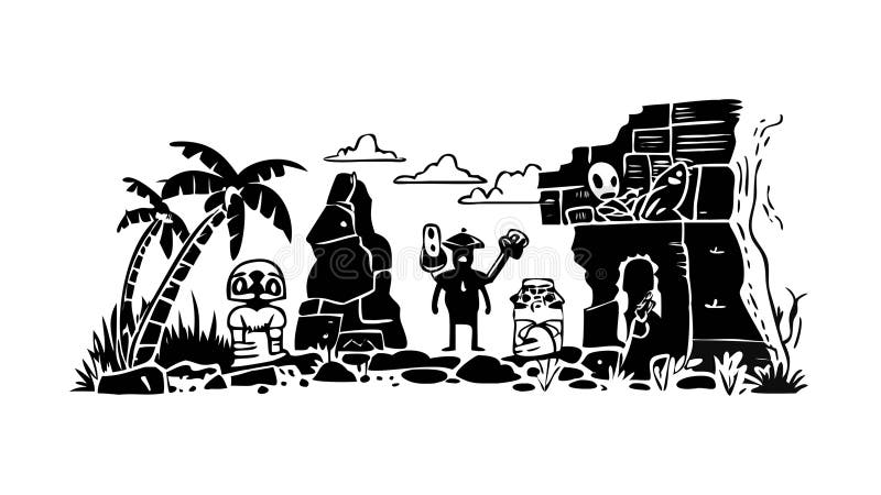 Primitive Village Temple, Ancient Settlement, Vector Design Generative ...