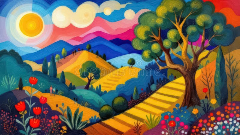 Primitivism - Painting with Bold Colors Stock Illustration ...