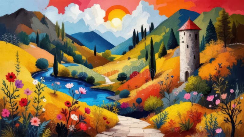 Primitivism - Painting with Bold Colors Stock Illustration ...