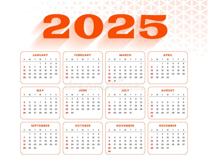 Prinatble 2025 Monthly Calendar Template in White Orange Color Stock ...