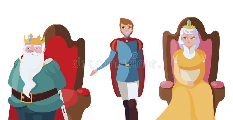 Prince Charming with Queen and King on Throne Characters Stock ...