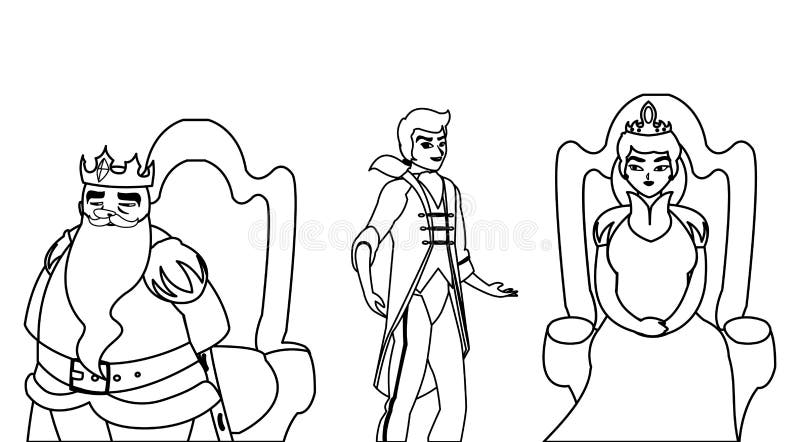 Prince Charming with Queen and King on Throne Characters Stock ...