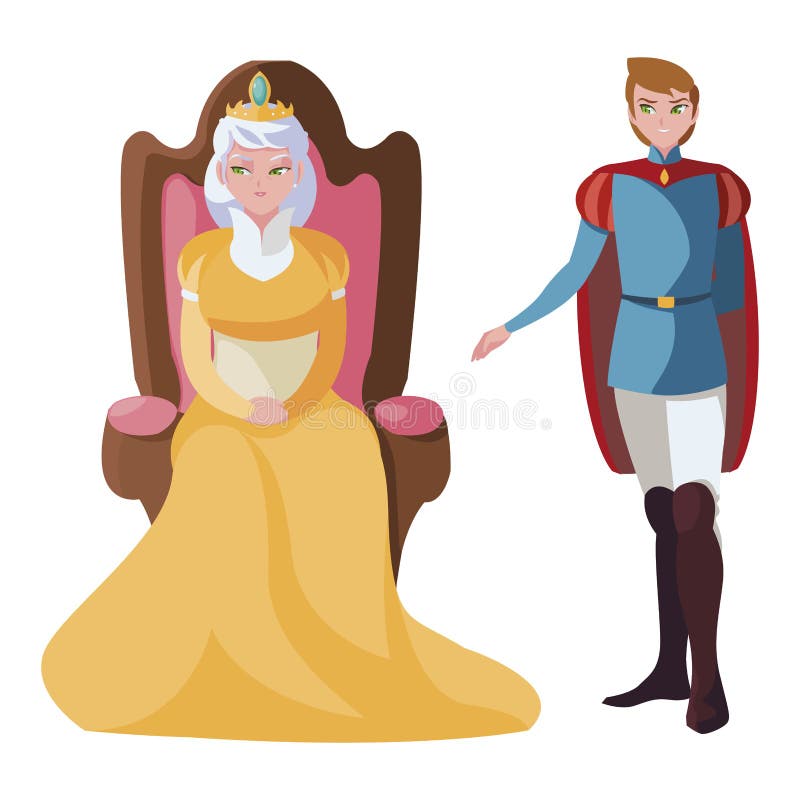 Prince Charming with Queen on Throne Characters Stock de ilustración ...