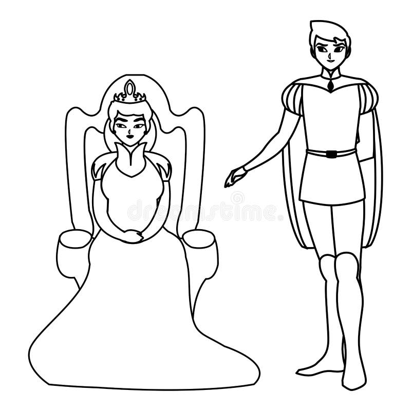Prince Charming with Queen on Throne Characters Stock Illustration ...
