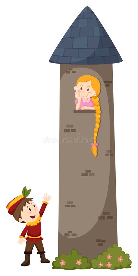 Princess in Tower Cartoon Illustration Stock Vector - Illustration of ...