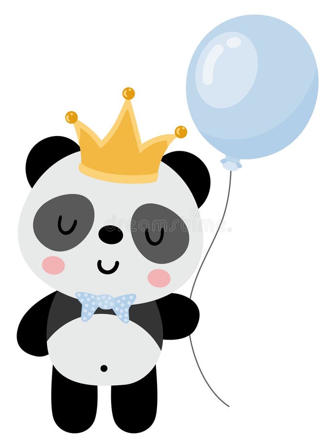 Prince Panda Holding a Balloon Stock Vector - Illustration of funny ...