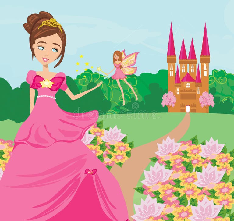 Princesa e fada ilustração do vetor. Ilustração de flores - 58980598