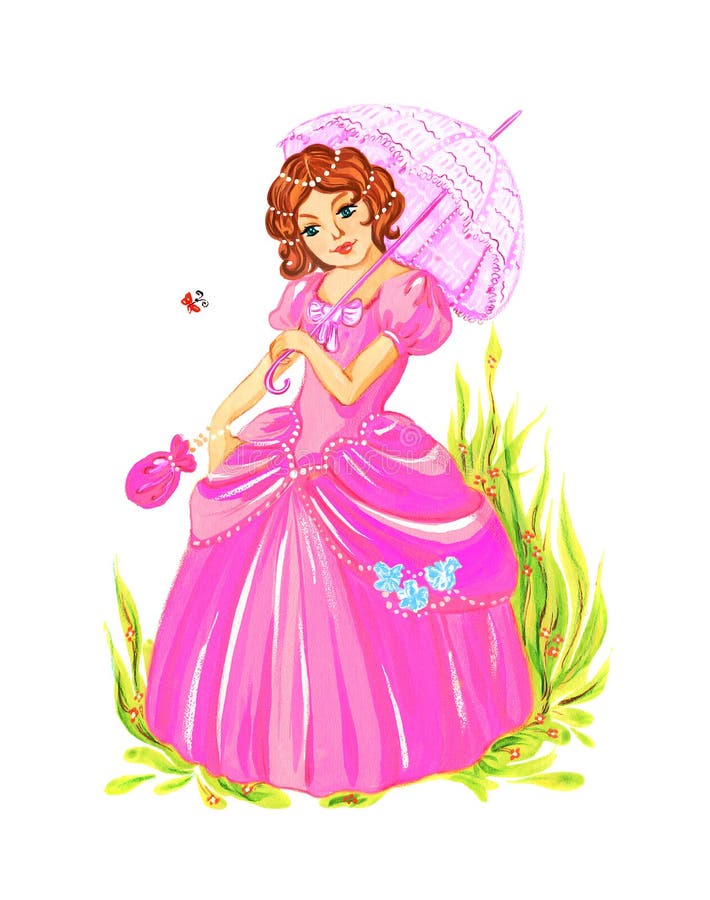 Princesa Hermosa Del Vector En Vestido Rosado Ilustración del Vector ...