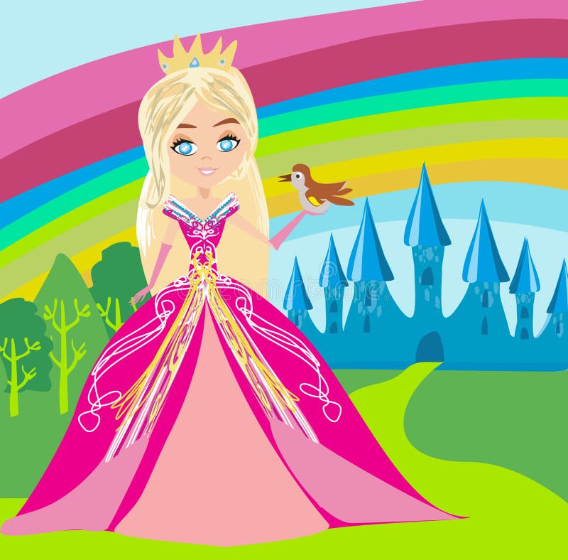 Princess with a Bird in a Vintage Frame Stock Illustration ...